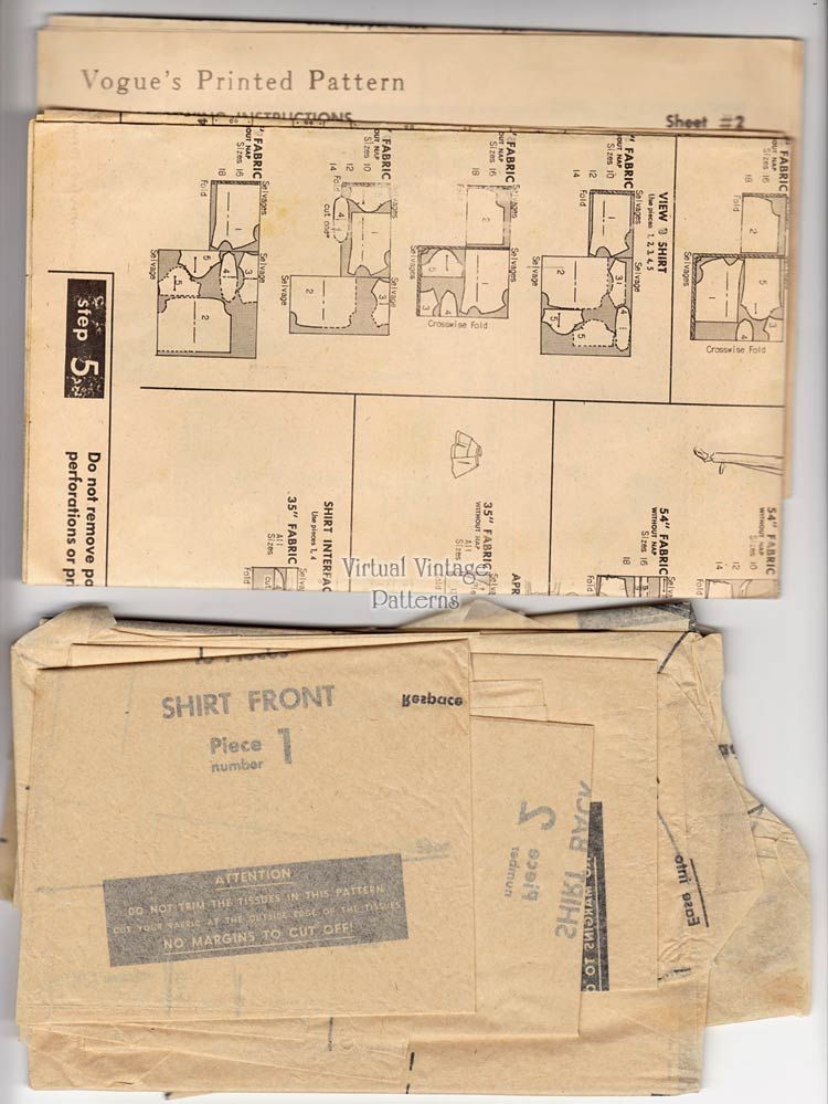 1950s Sewing Pattern, Vogue 9139, Womens Shirt, Pants & Half Apron Patterns